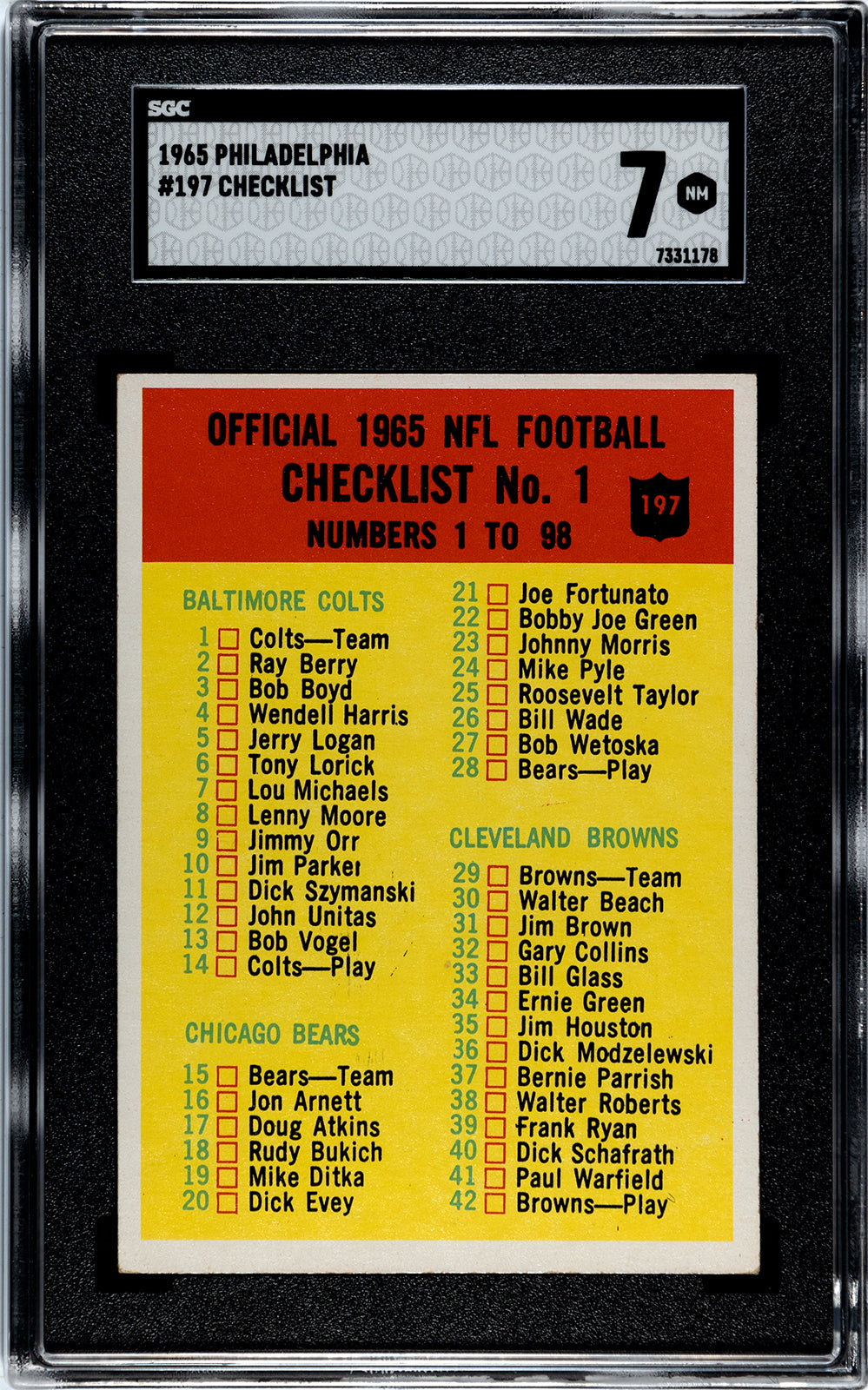 1965 Philadelphia Checklist #197 SGC 7 | Hollywood Collectibles