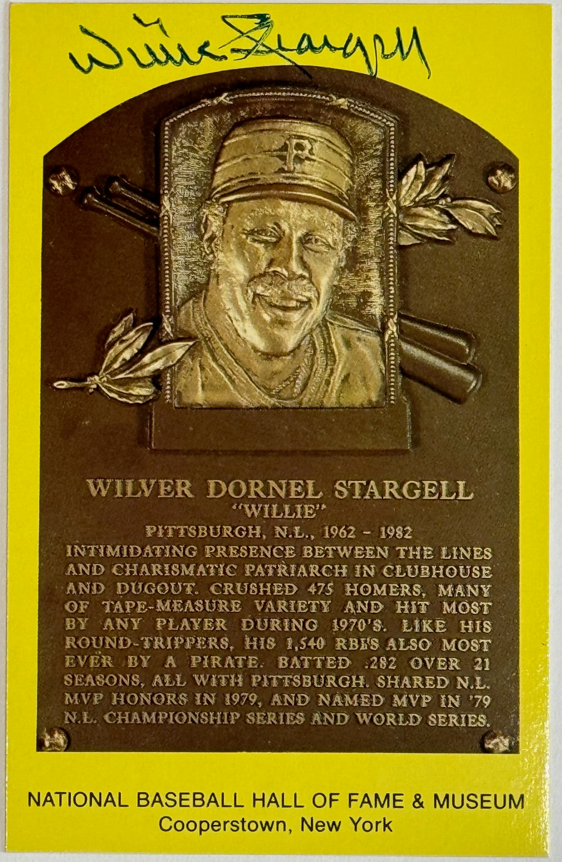 Willie Stargell Autographed Hall of Fame Plaque (JSA) | Hollywood ...