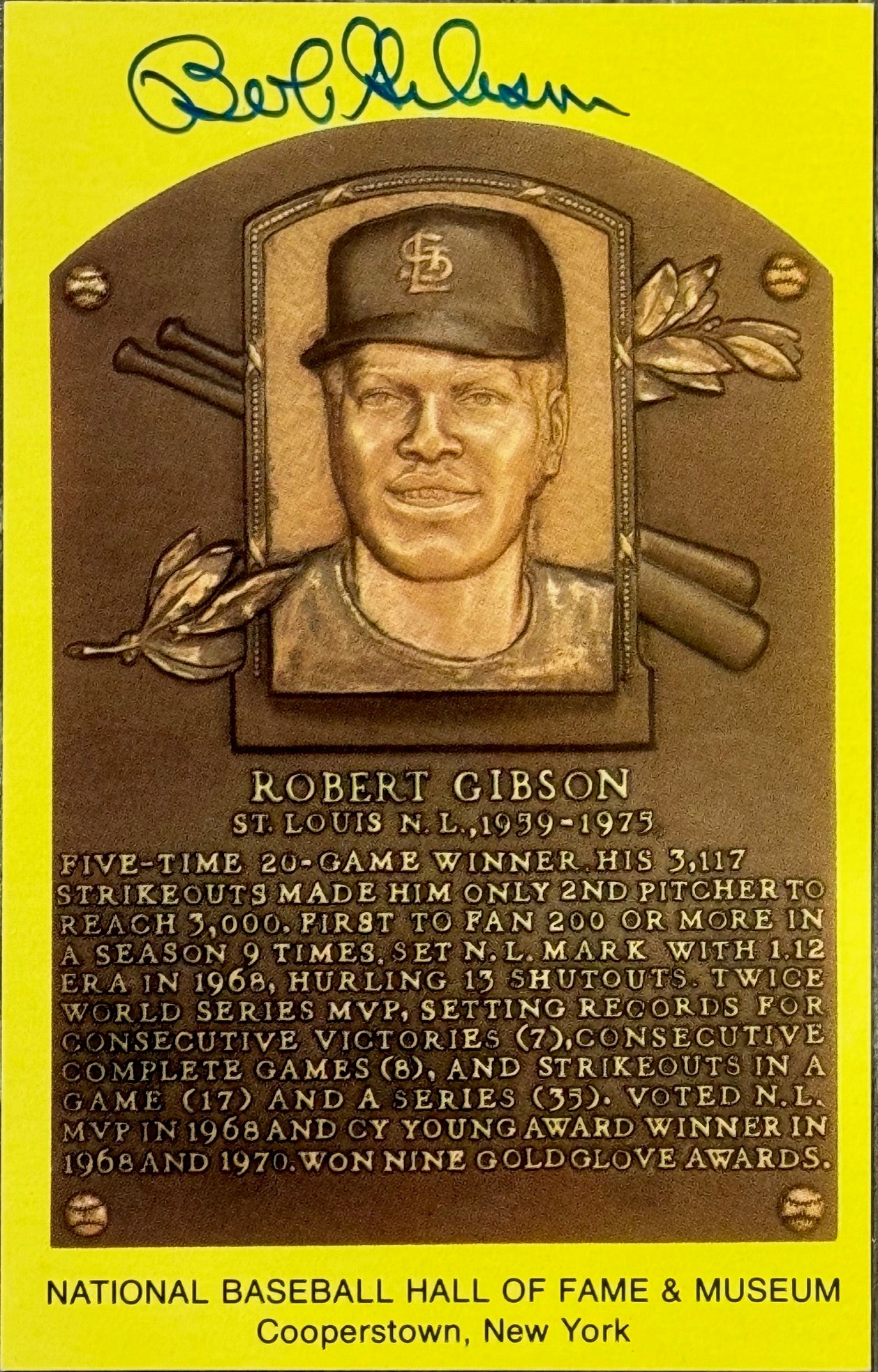 Bob Gibson Autographed Hall of Fame Plaque (JSA) | Hollywood Collectibles