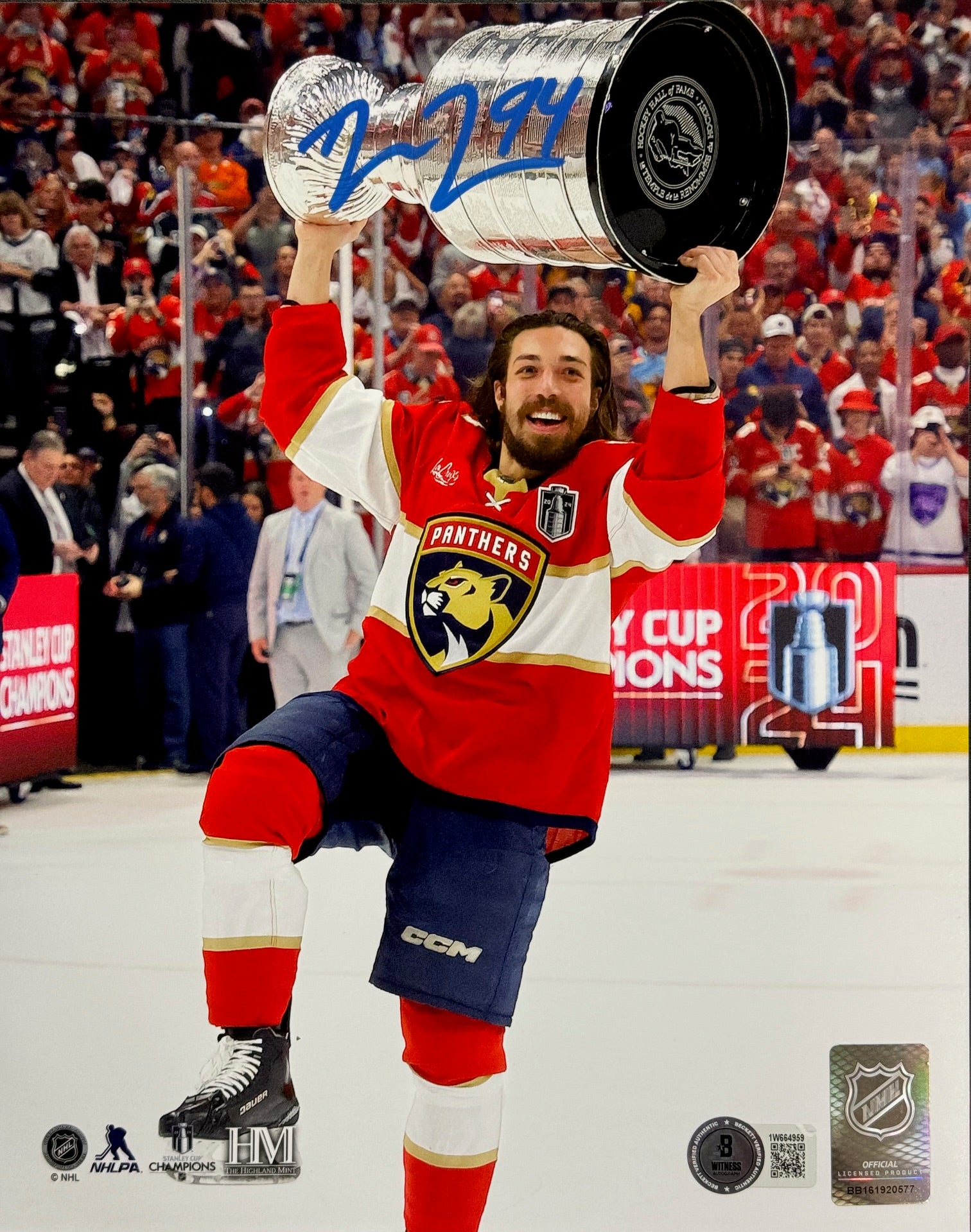 Ryan Lomberg Autographed Panthers 8x10 Raising Stanley Cup (Beckett Wi ...