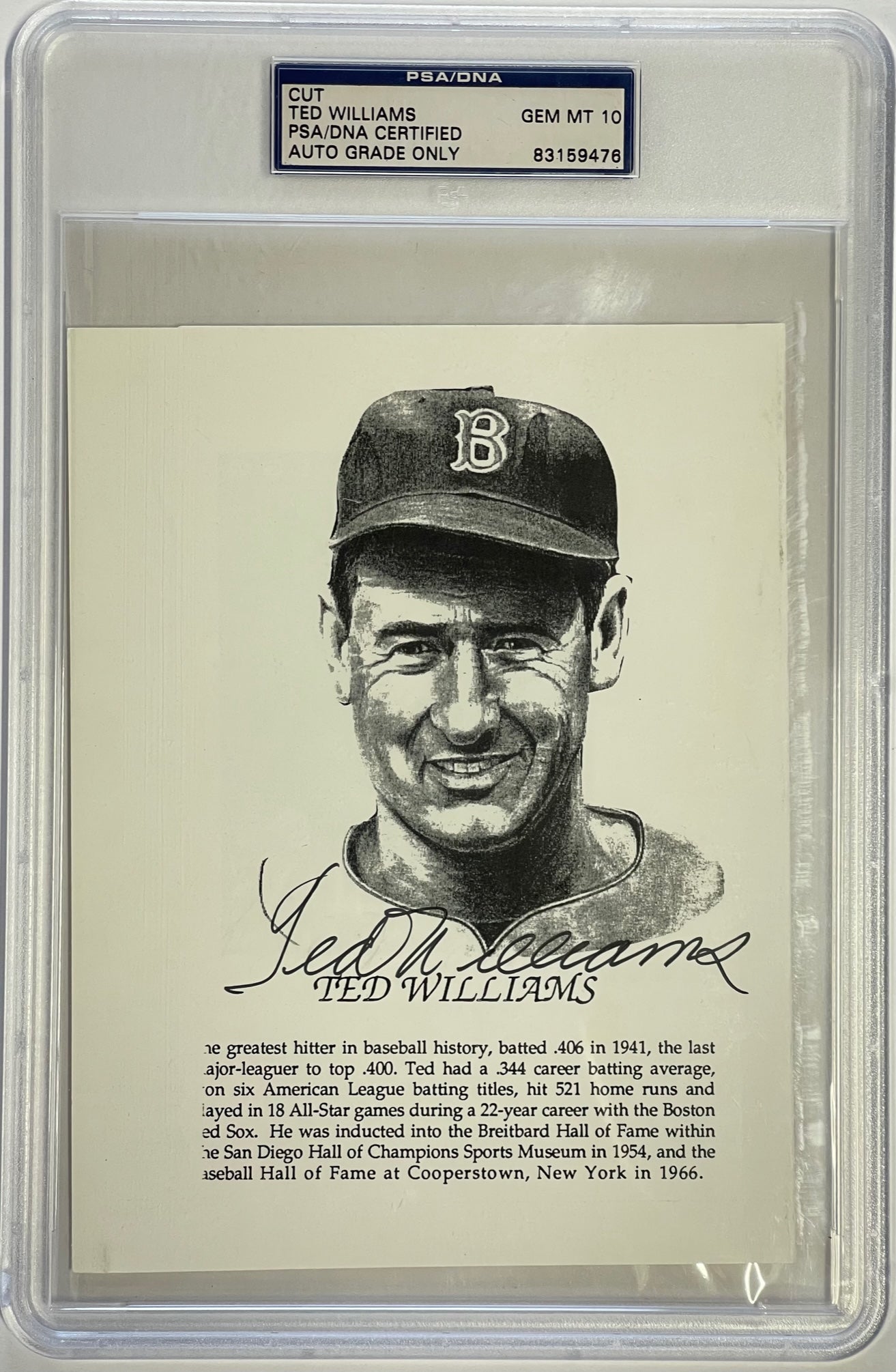 Ted Williams Autographed Cut Signature PSA GEM MT 10 | Hollywood ...