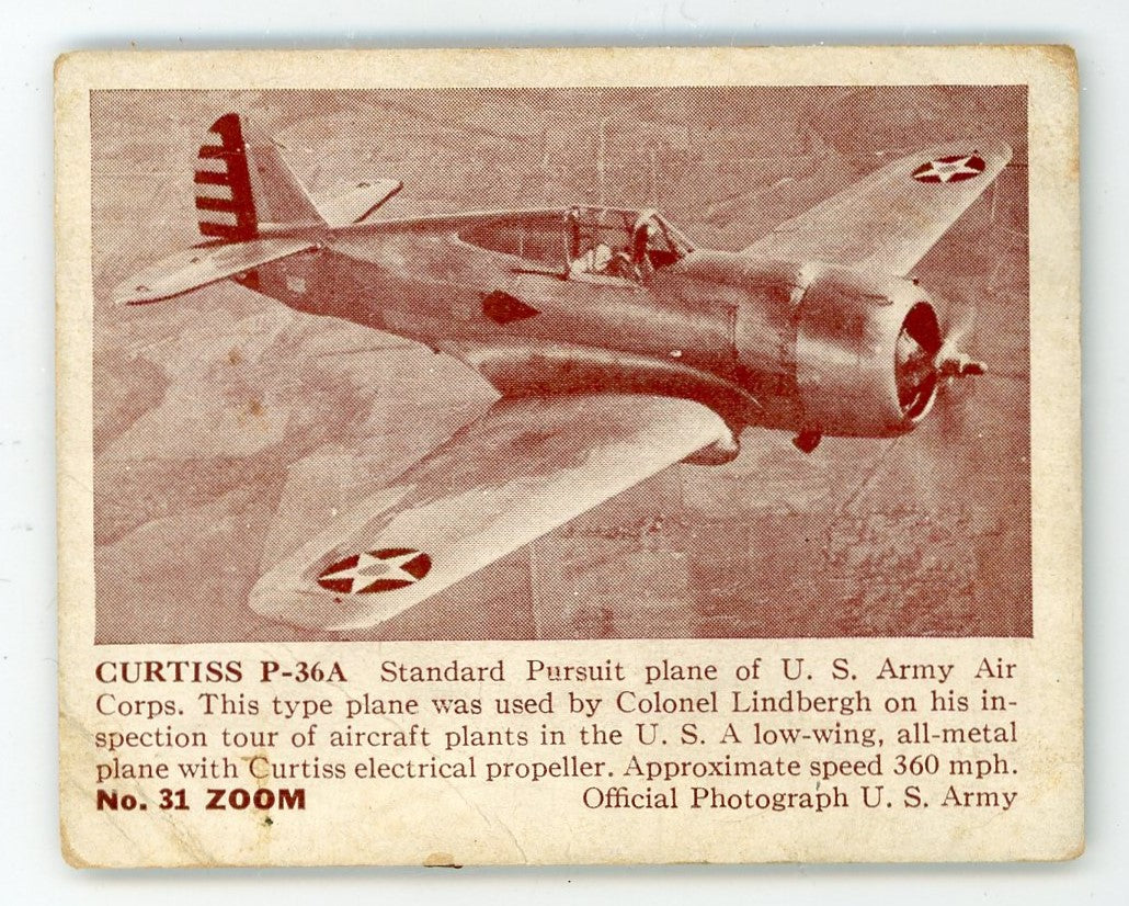Curtiss P-36A #31 Zoom Photograph U.S. Army Card | Hollywood Collectibles