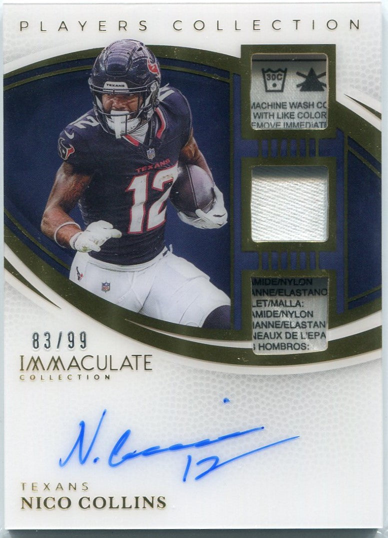 Nico Collins 2025 Panini Immaculate Triple Patch And Autographed Card ...