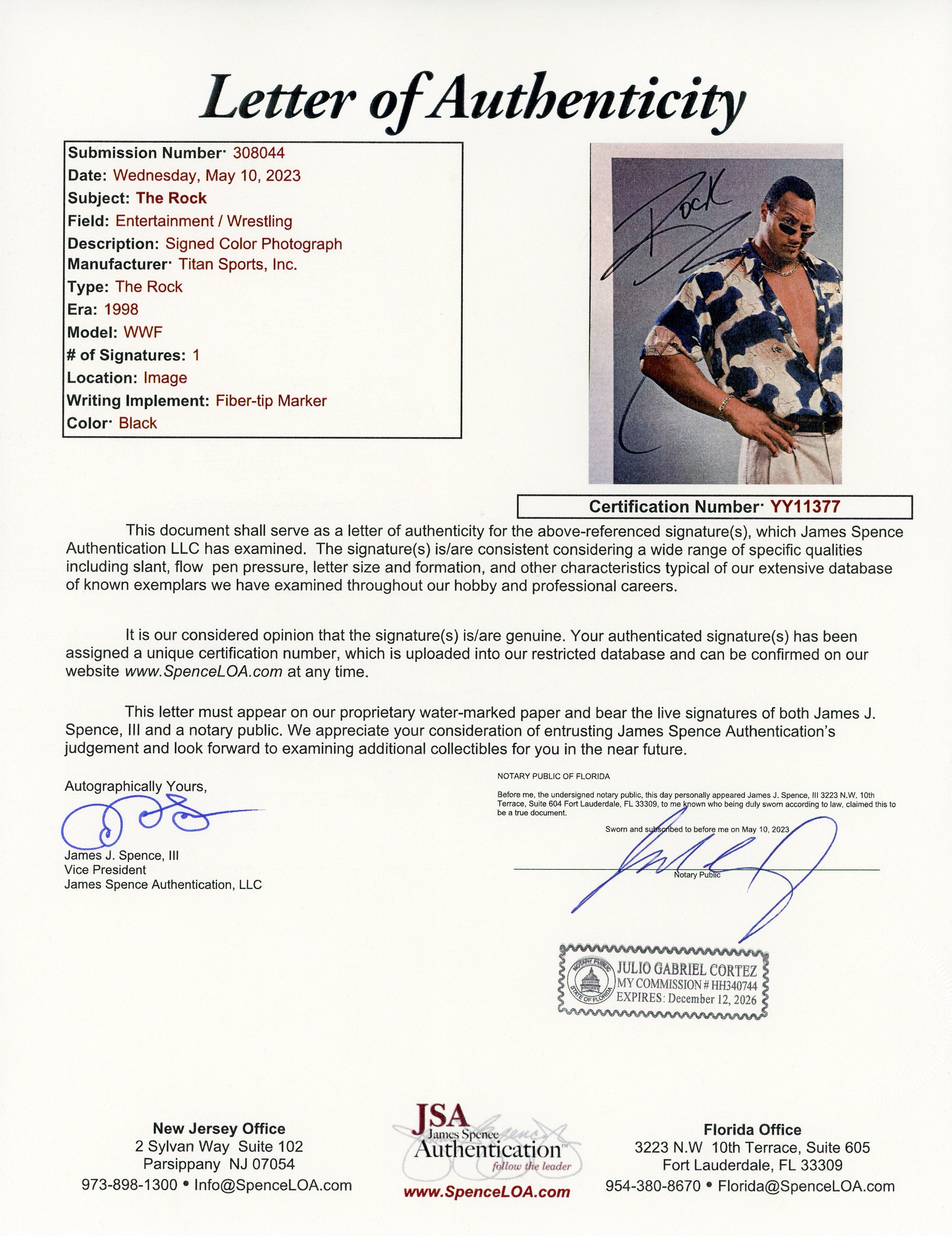 The Rock Autographed WWF Original Headshot 8x10 Photo (JSA) | Hollywood ...