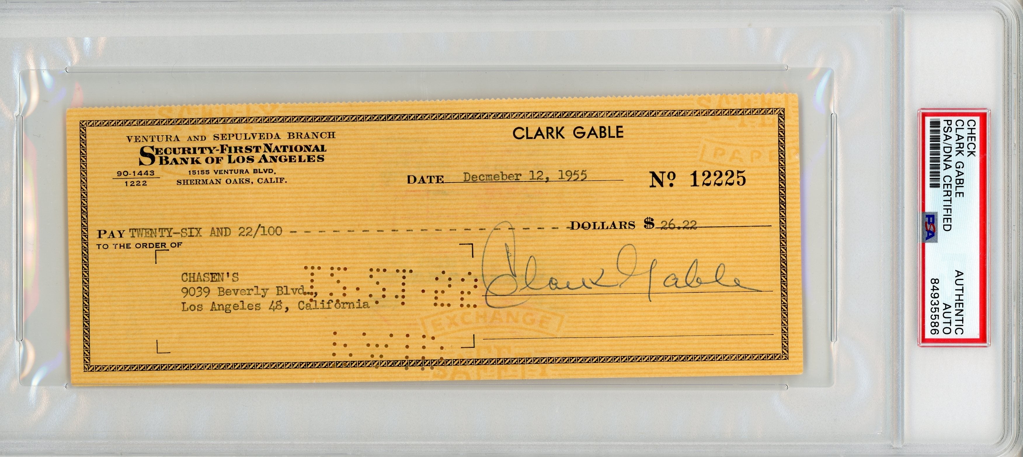 Clark Gable Autographed Check (PSA) | Hollywood Collectibles