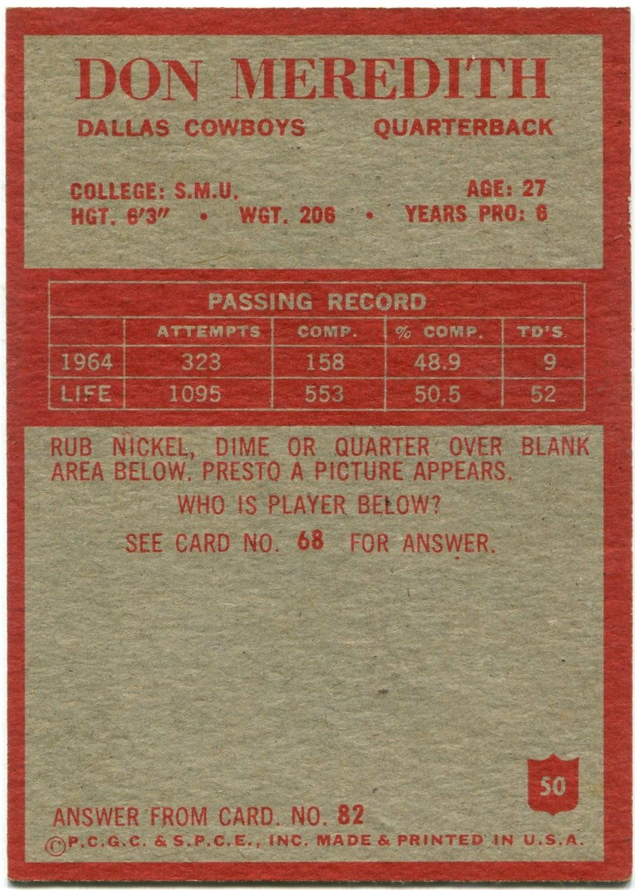 Don Meredith 1965 Card | Hollywood Collectibles