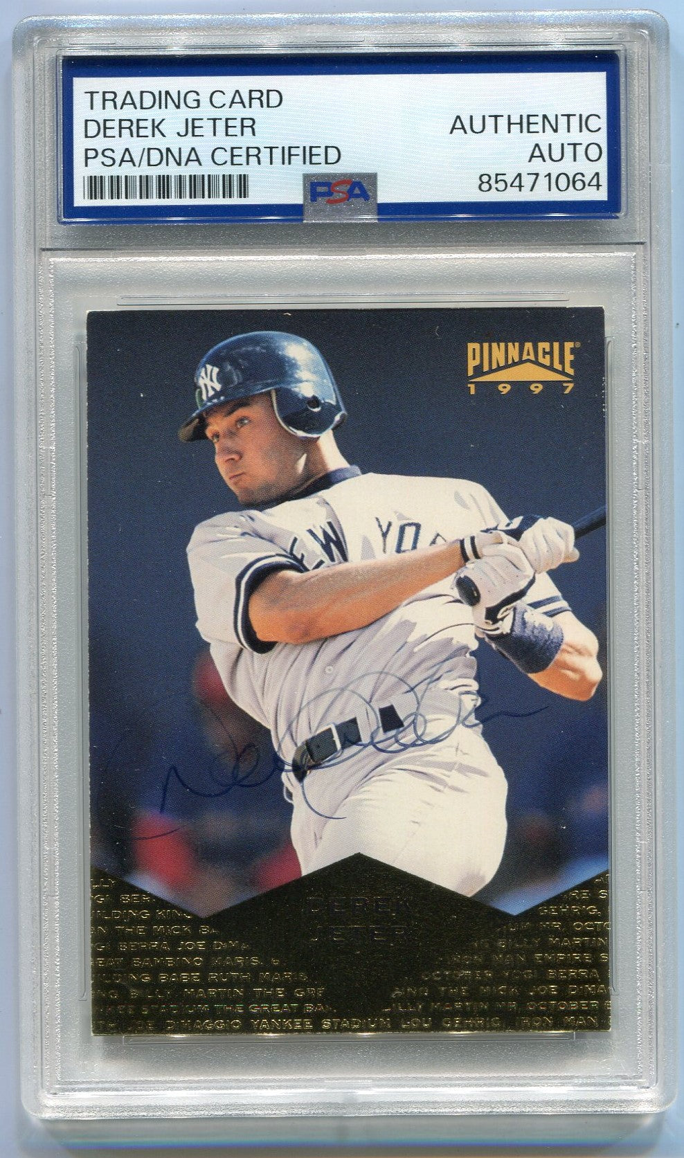 Derek Jeter 1997 Pinnacle #139 PSA AUTO Auth Card | Hollywood Collectibles
