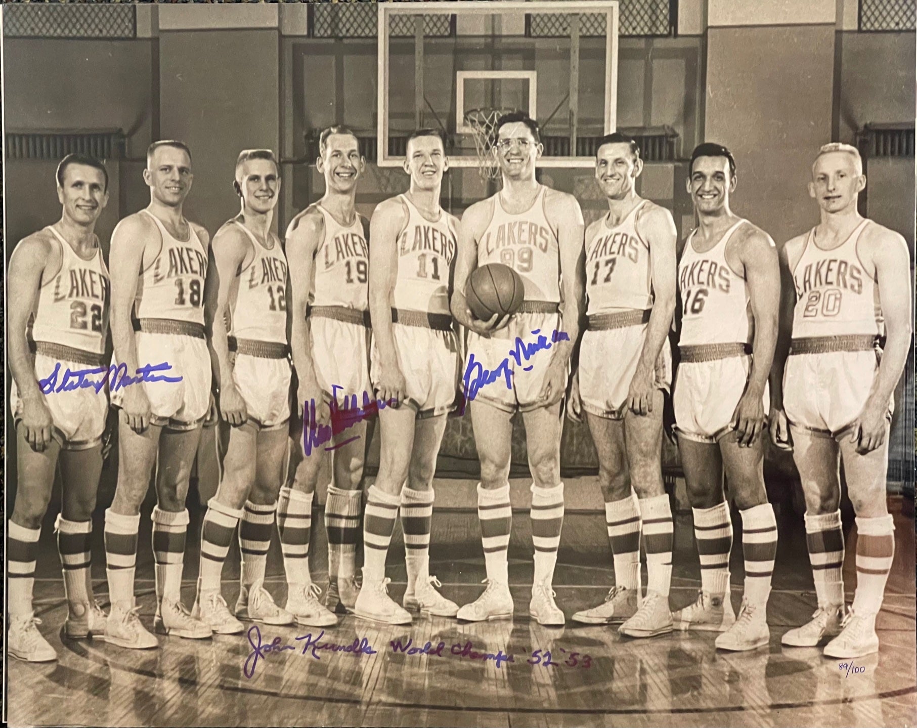 George Mikan & Others Autographed 16x20 Basketball Photo 89/100 ...
