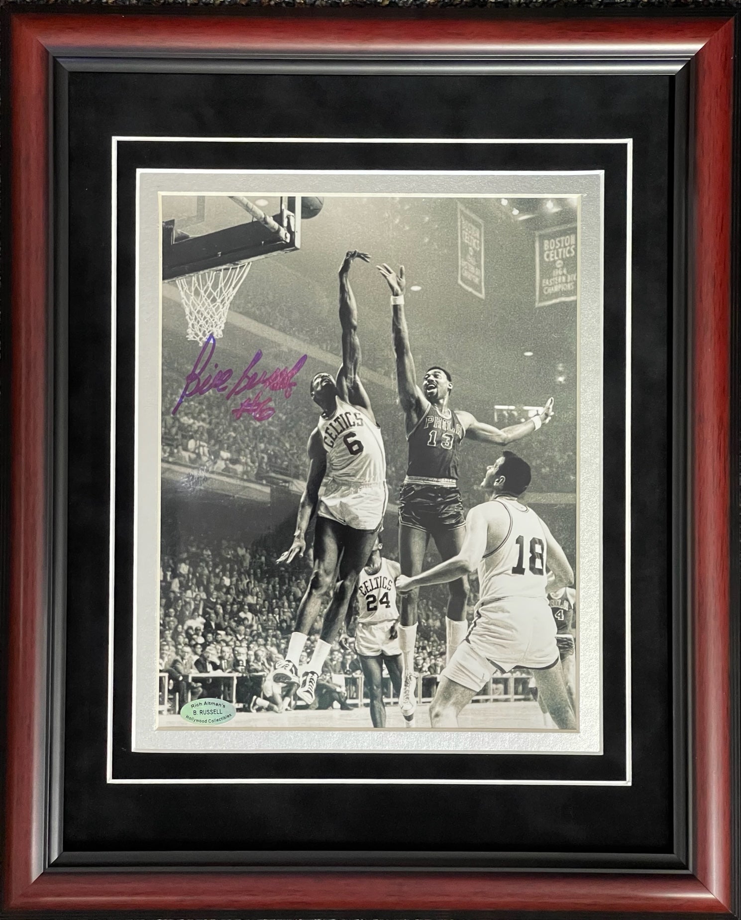 Bill Russell Autographed 8x10 Framed Photo Blocking Wilt Chamberlain ...