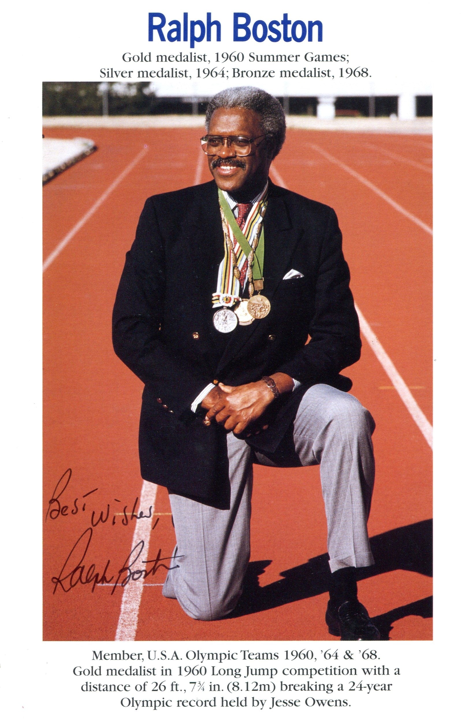 Ralph Boston Autographed Olympic 4x7 Card | Hollywood Collectibles