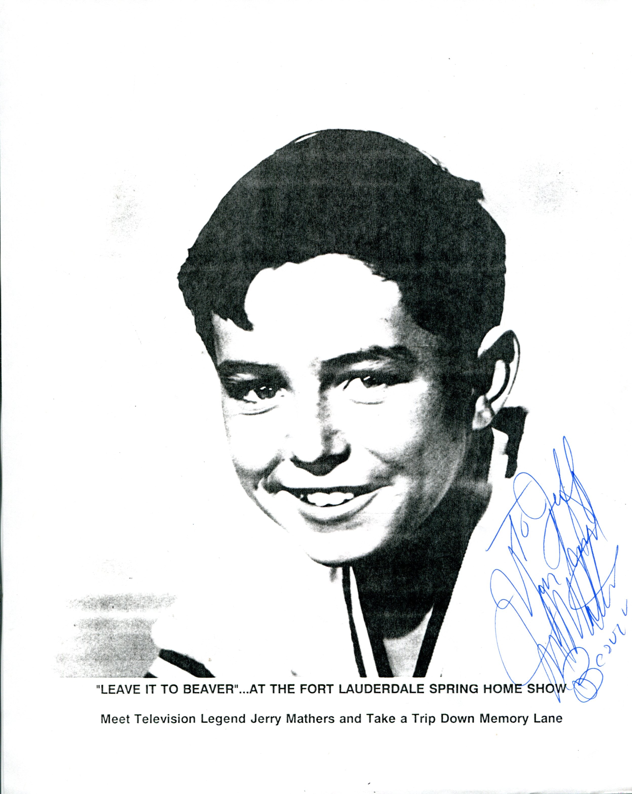 Jerry Mathers Autographed Black & White 8x10 Page | Hollywood Collectibles