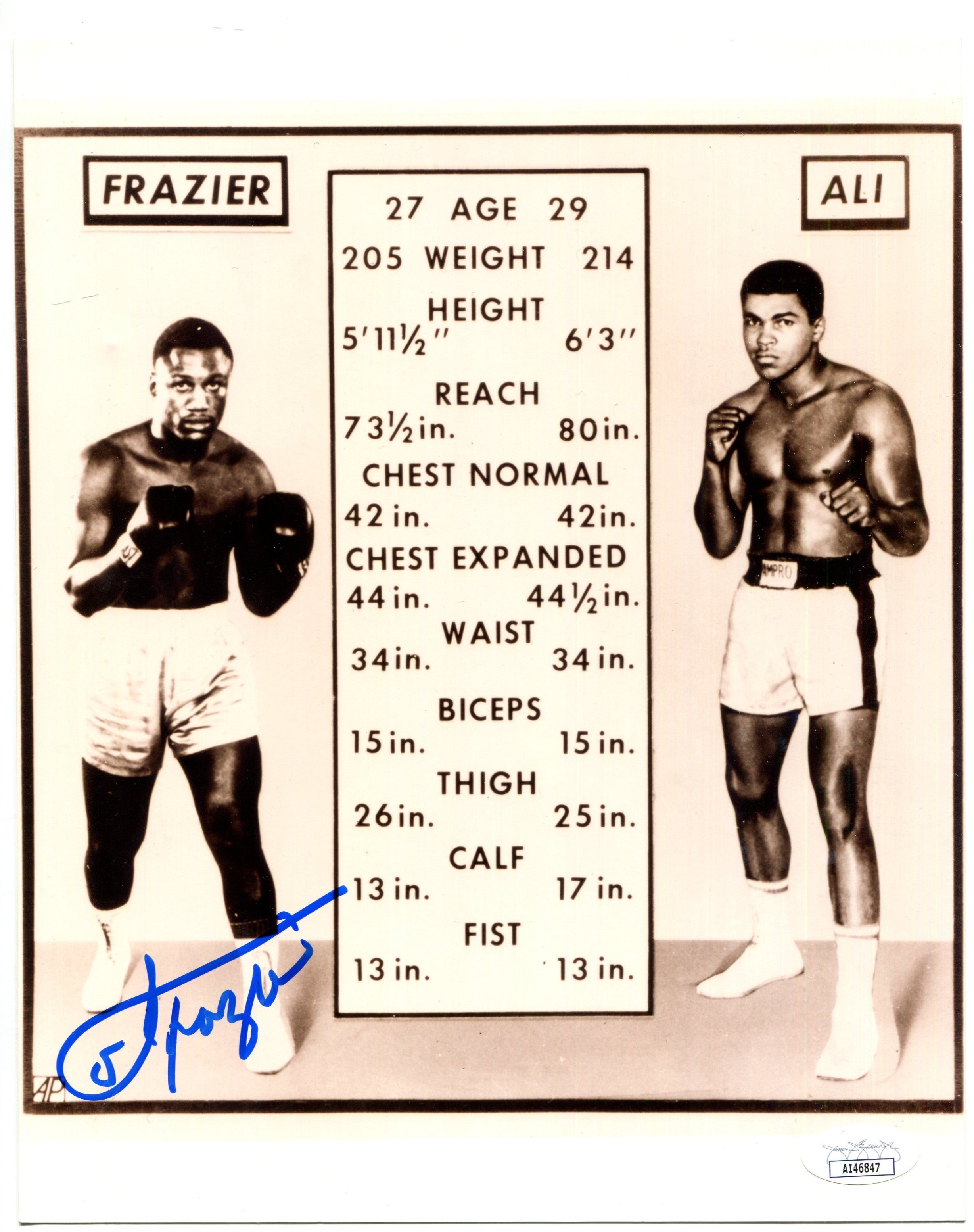 Joe Frazier Signed 8x10 Photo Mohammad Ali | Hollywood Collectibles