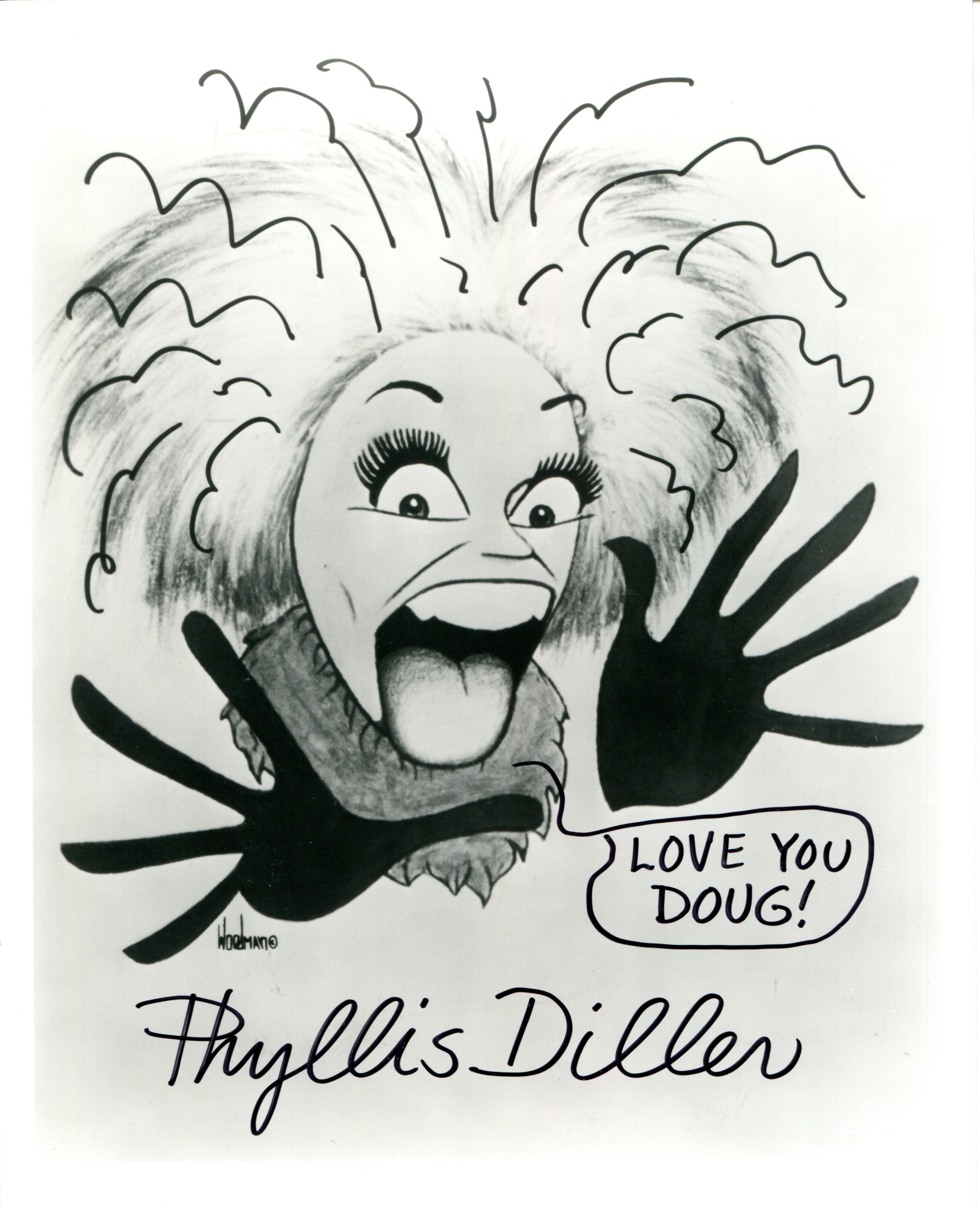 Phyllis Diller Autographed Cartoon 8x10 Photo | Hollywood Collectibles