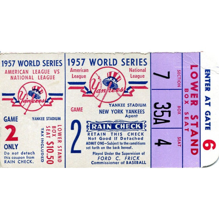 1957 Unsigned World Series Ticket | Hollywood Collectibles